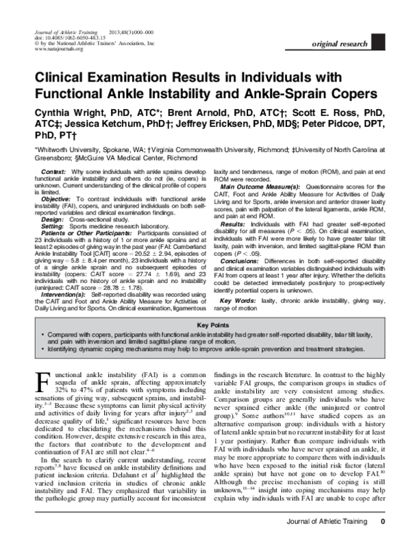 (PDF) Clinical Examination Results in Individuals with Functional Ankle ...