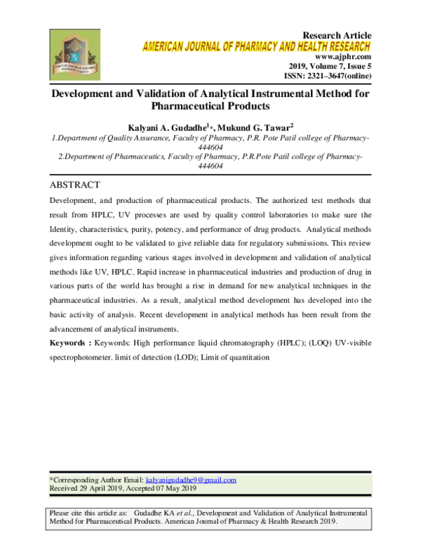 (PDF) Development and Validation of Analytical Instrumental Method for Pharmaceutical Products