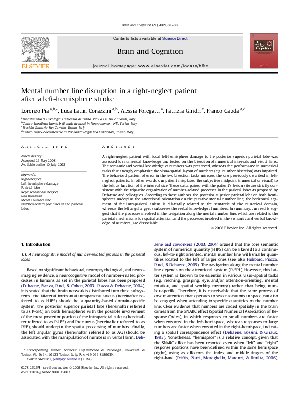 (PDF) Mental number line disruption in a right-neglect patient after a ...