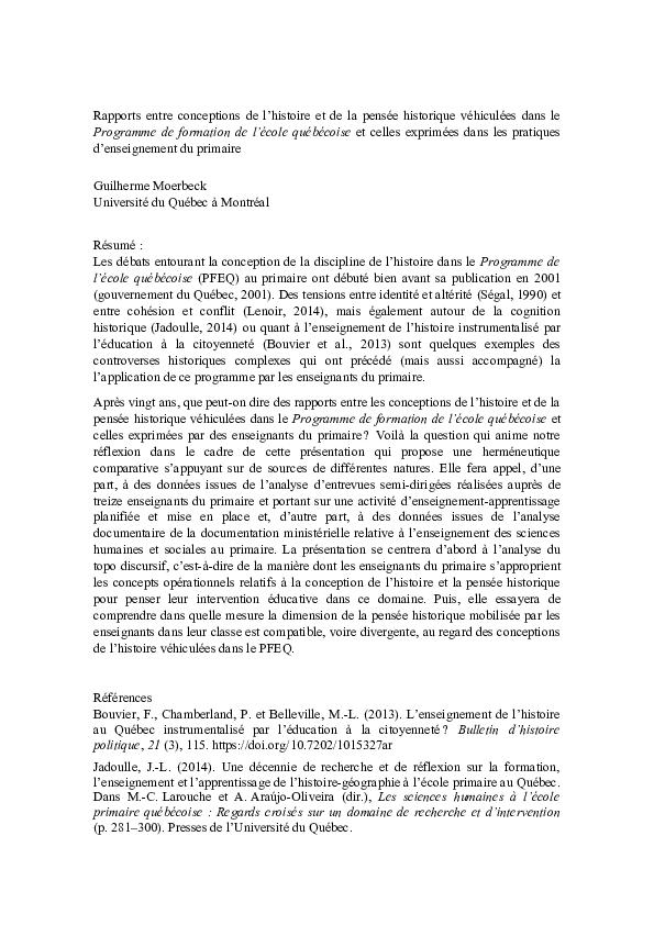 (DOC) Rapports entre conceptions de l’histoire et de la pensée ...