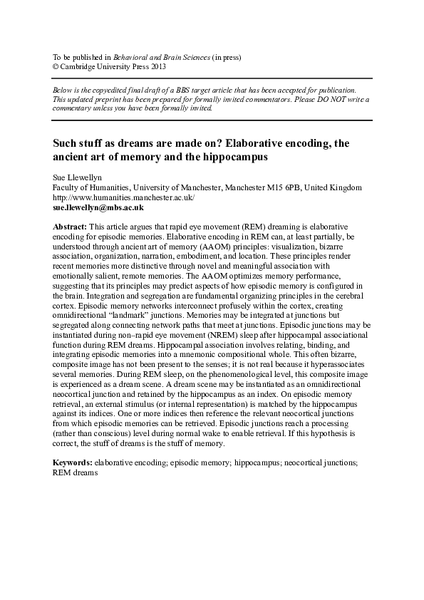 (PDF) Such stuff as REM and NREM dreams are made on? An elaboration ...