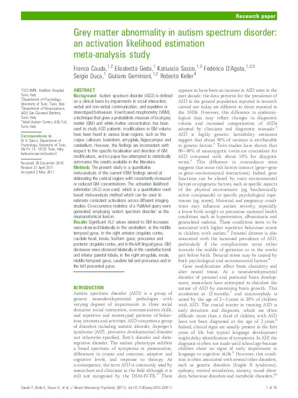 (PDF) Grey matter abnormality in autism spectrum disorder: an activation likelihood estimation ...