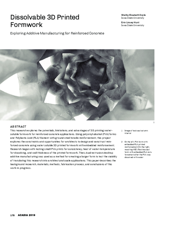 (PDF) Dissolvable 3D Printed Formwork: Exploring Additive Manufacturing ...