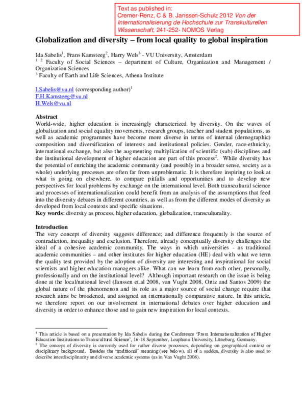 (PDF) Globalization and Diversity – from local quality to global ...