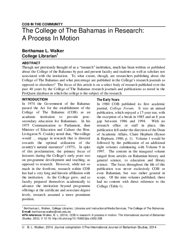 (PDF) The College of The Bahamas in Research: A Process in Motion
