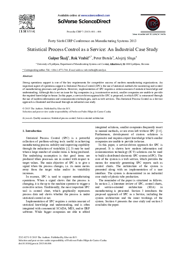 (PDF) Statistical Process Control as a Service: An Industrial Case Study