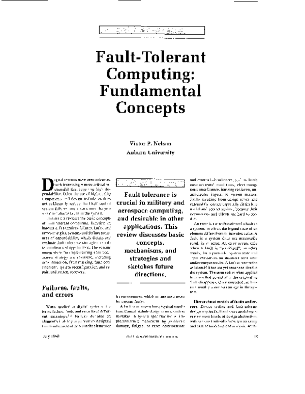(PDF) Fault-tolerant computing: Fundamental concepts