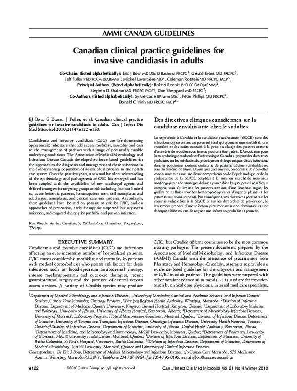 (PDF) Canadian clinical practice guidelines for invasive candidiasis in adults