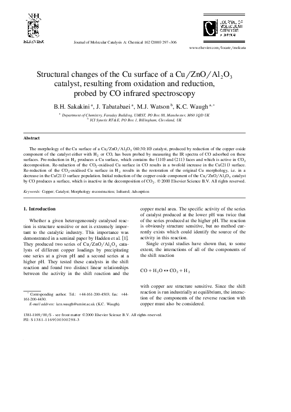 (PDF) Structural changes of the Cu surface of a Cu/ZnO/Al2O3 catalyst ...