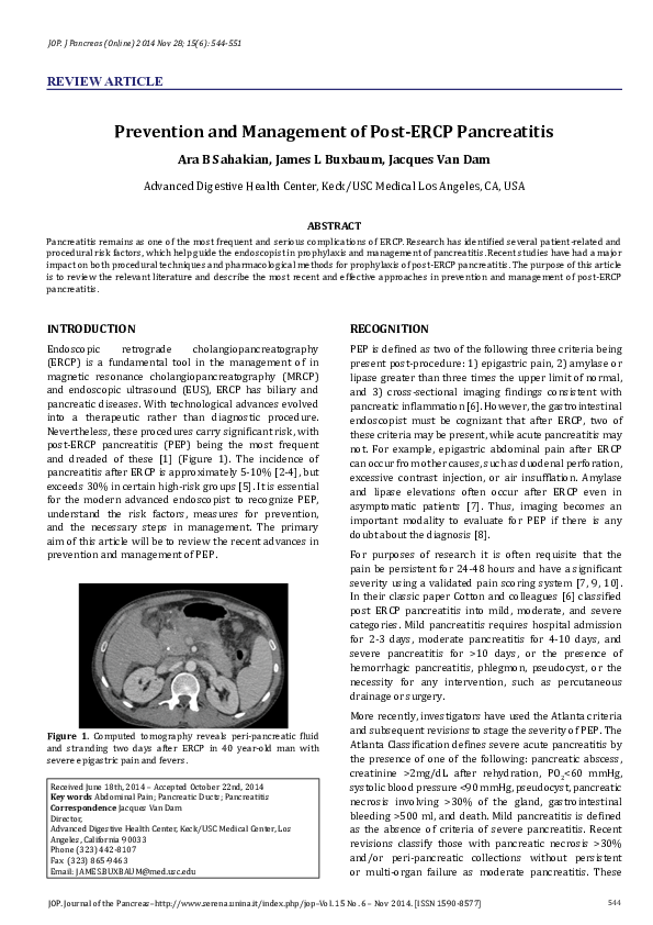 (PDF) Prevention and management of post-ERCP pancreatitis