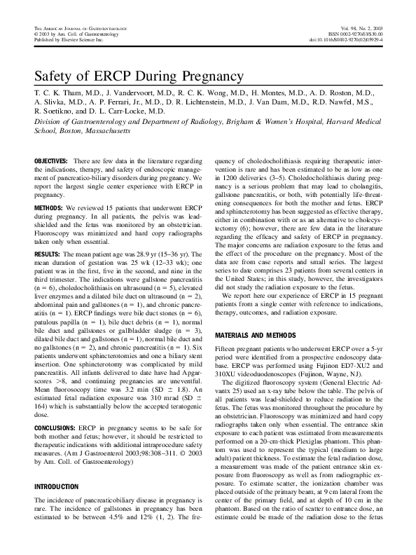 (PDF) Safety of ERCP during pregnancy