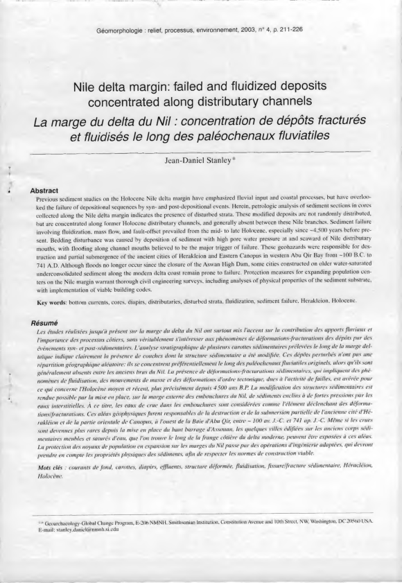 (PDF) Nile delta margin: failed and fluidized deposits concentrated ...