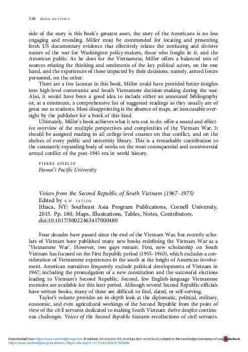 (PDF) Vietnam. Voices from the Second Republic of South Vietnam (1967 ...
