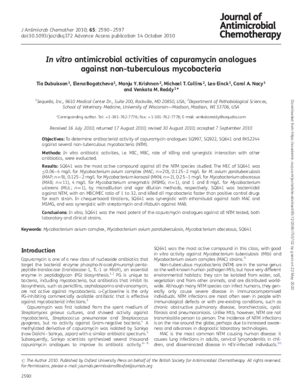 (PDF) In vitro antimicrobial activities of capuramycin analogues ...