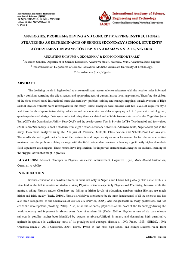 (PDF) Analogies, Problem-Solving and Concept Mapping Instructional Strategies as Determinants of ...