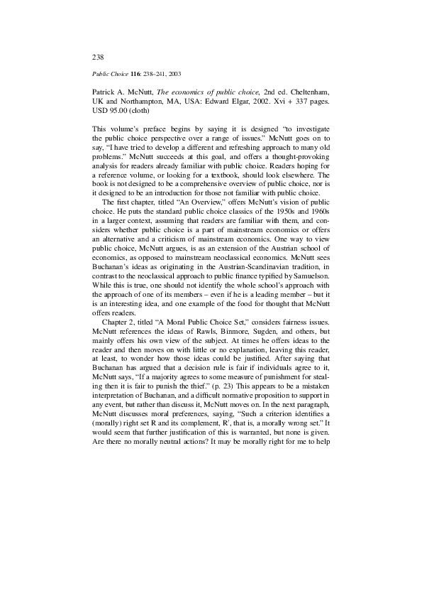 (PDF) Patrick A. McNutt, The Economics of Public Choice