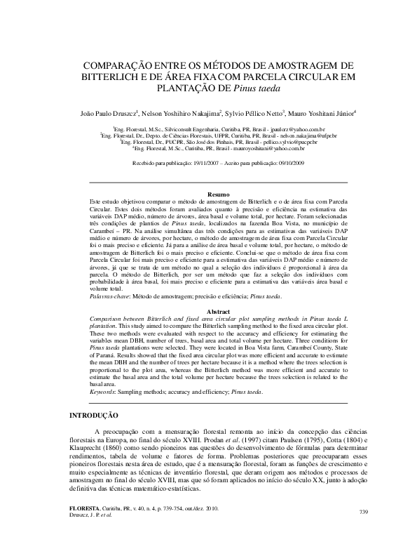 (PDF) COMPARAÇÃO ENTRE OS MÉTODOS DE AMOSTRAGEM DE BITTERLICH E DE ÁREA ...