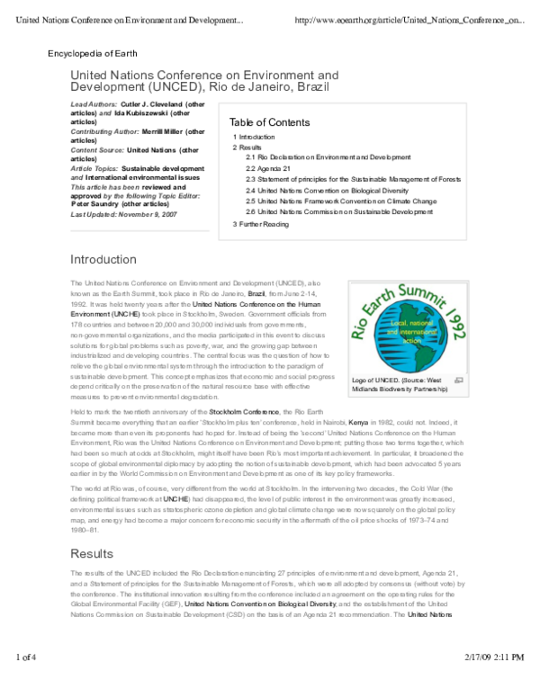 (PDF) The earth summit: The United Nations Conference on Environment ...