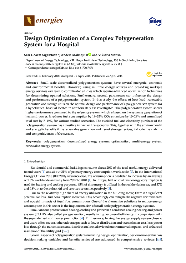 (PDF) Design Optimization of a Complex Polygeneration System for a Hospital