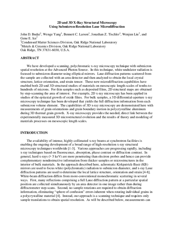 (PDF) 2D and 3D X-Ray Structural Microscopy Using Submicron-Resolution Laue Microdiffraction