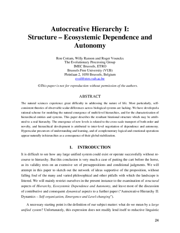 (PDF) Autocreative Hierarchy I: Structure - Ecosystemic Dependence and ...