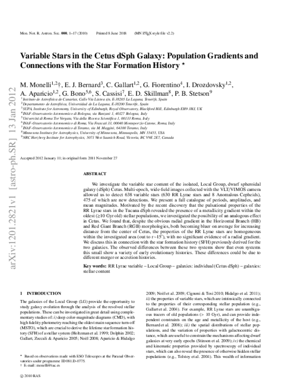 (PDF) Variable stars in the Cetus dwarf spheroidal galaxy: population ...
