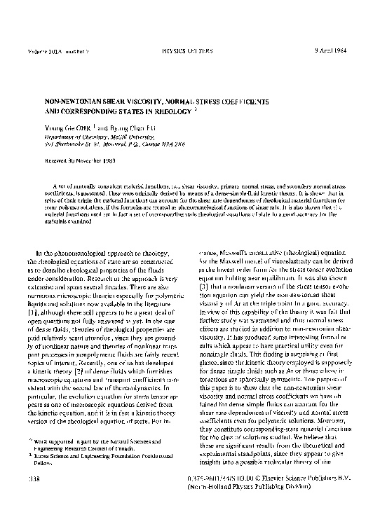 (PDF) Non-newtonian shear viscosity, normal stress coefficients and ...