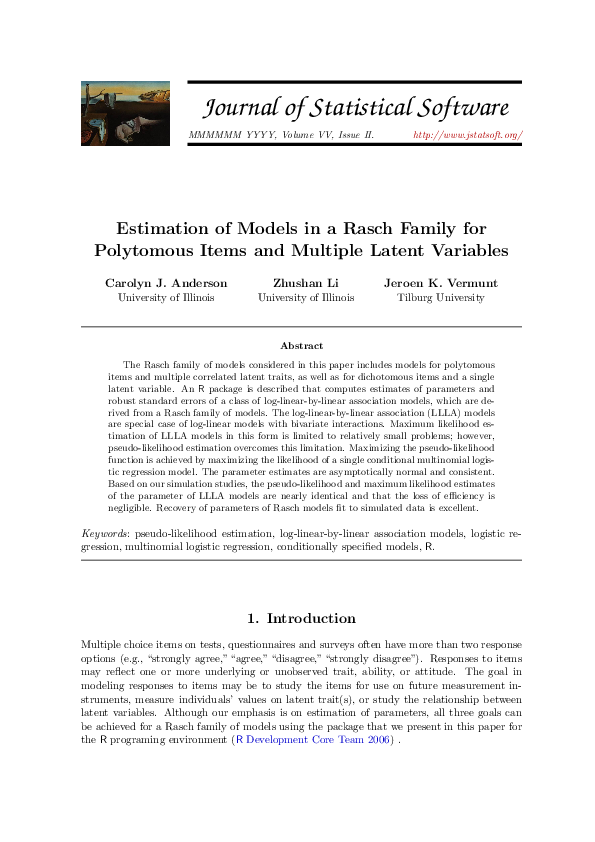 (PDF) Estimation of Models in a Rasch Family for Polytomous Items and Multiple Latent Variables