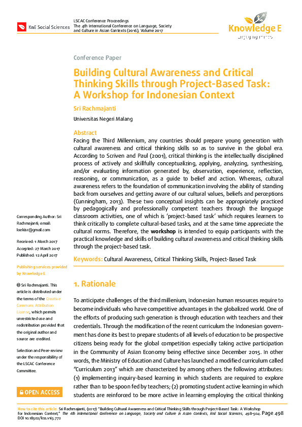 (PDF) Building Cultural Awareness and Critical Thinking Skills through ...