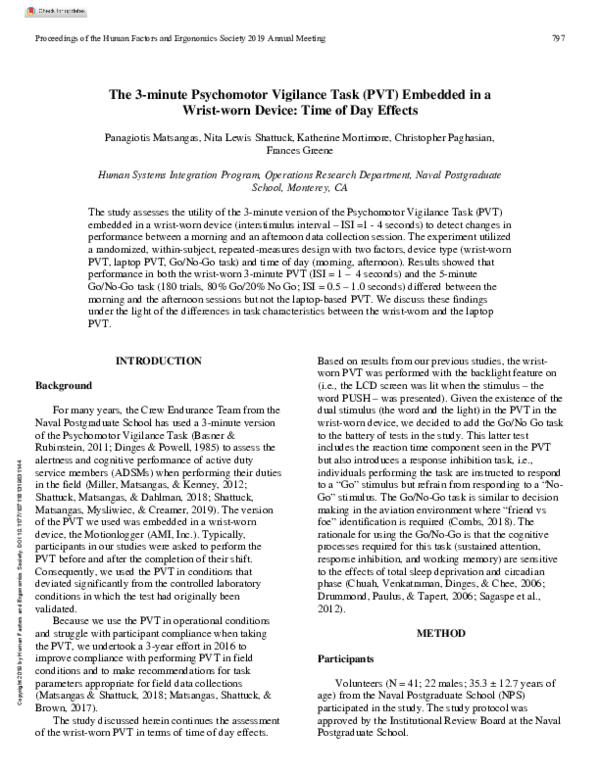 (PDF) The 3-minute Psychomotor Vigilance Task (PVT) Embedded in a Wrist ...