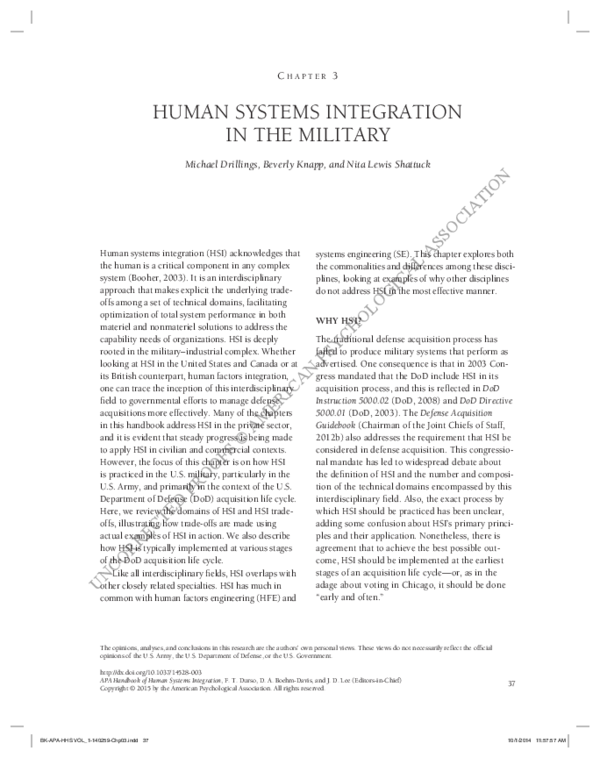 (PDF) Human systems integration in the military