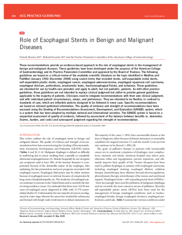 (PDF) Role of Esophageal Stents in Benign and Malignant Diseases ...