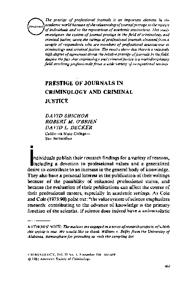 (PDF) Prestige of journals in criminology and criminal justice