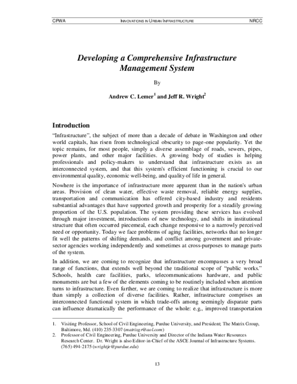 (PDF) Developing a Comprehensive Infrastructure Management System