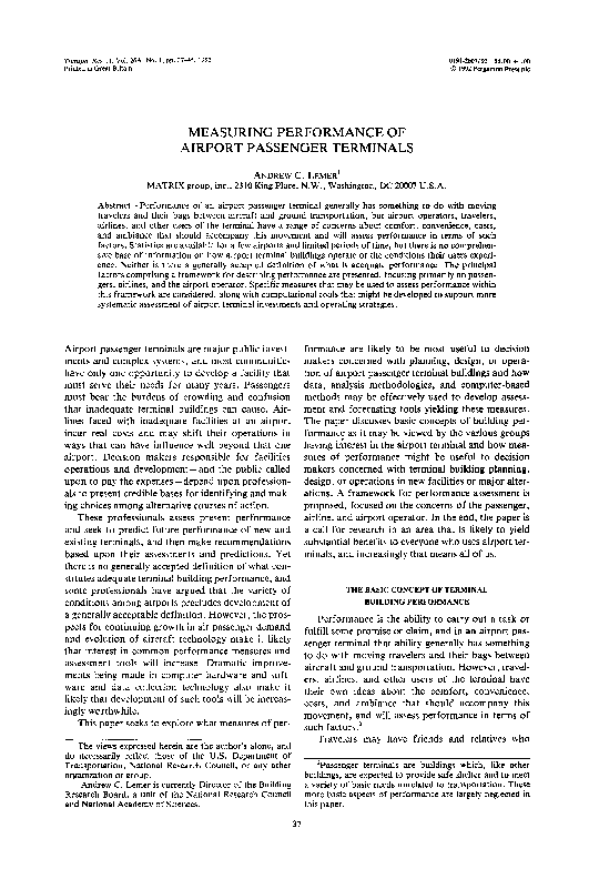 Pdf Measuring Performance Of Airport Passenger Terminals