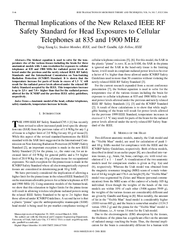 (PDF) Thermal implications of the new relaxed IEEE RF safety standard ...