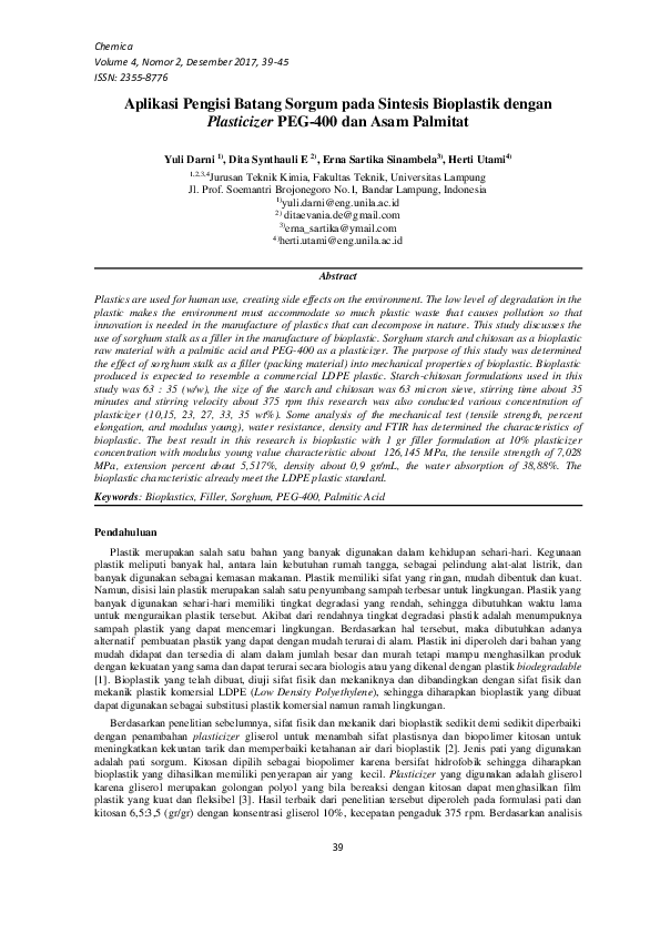 (PDF) Aplikasi Filler Batang Sorgum pada Sintesis Bioplastik dengan ...