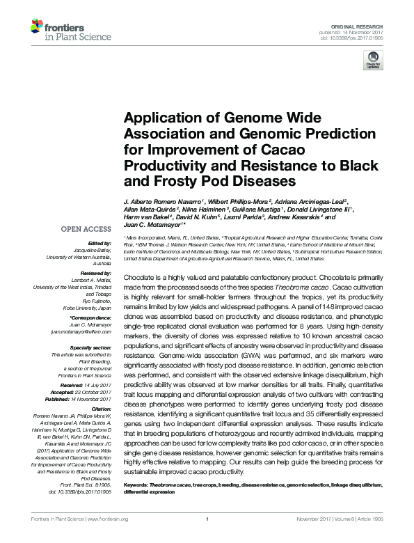 (PDF) Application of Genome Wide Association and Genomic Prediction for ...