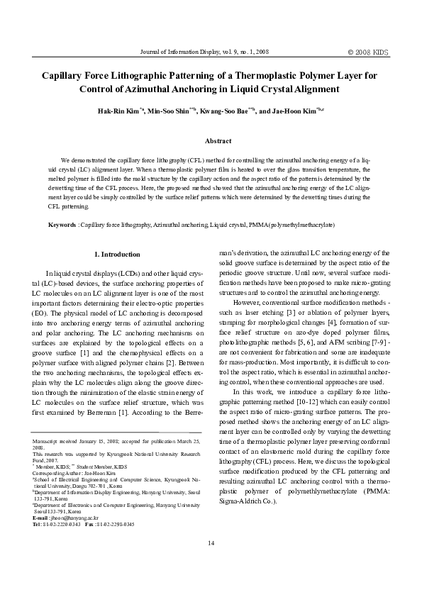 (PDF) Capillary Lithography for LC Alignment Control