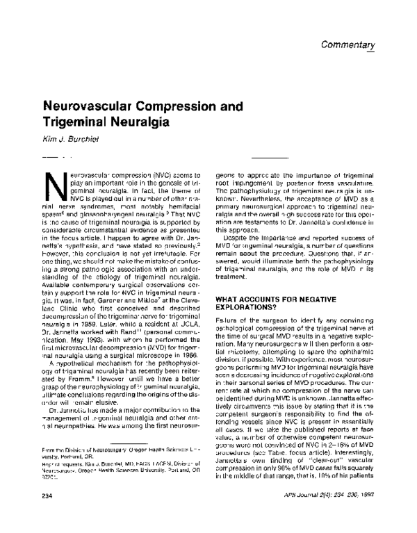 (PDF) Neurovascular compression and trigeminal neuralgia