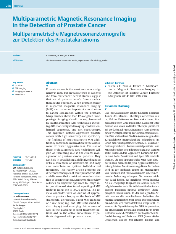 (PDF) Multiparametric Magnetic Resonance Imaging in the Management and ...