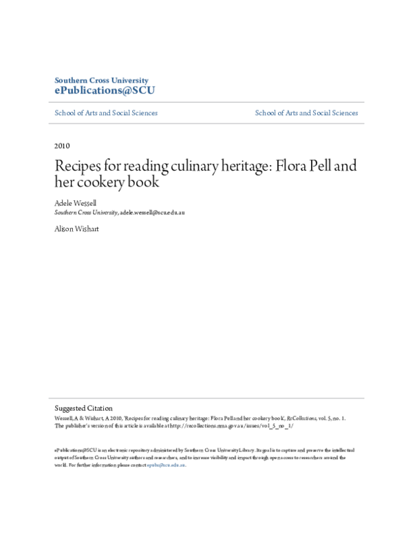 (PDF) Recipes for reading culinary heritage: Flora Pell and her cookery ...