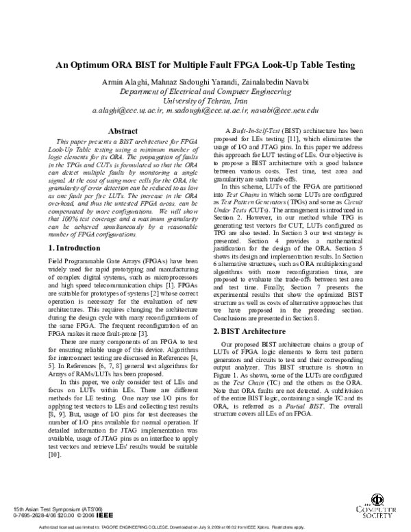 Pdf An Optimum Ora Bist For Multiple Fault Fpga Look Up Table Testing