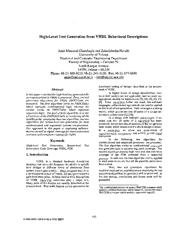Pdf High Level Test Generation From Vhdl Behavioral Descriptions Zainalabedin Navabi