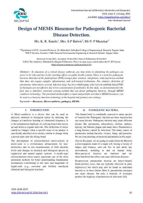 (PDF) Design of MEMS Biosensor for Pathogenic Bacterial Disease Detection