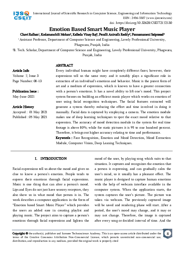 (PDF) Emotion Based Smart Music Player