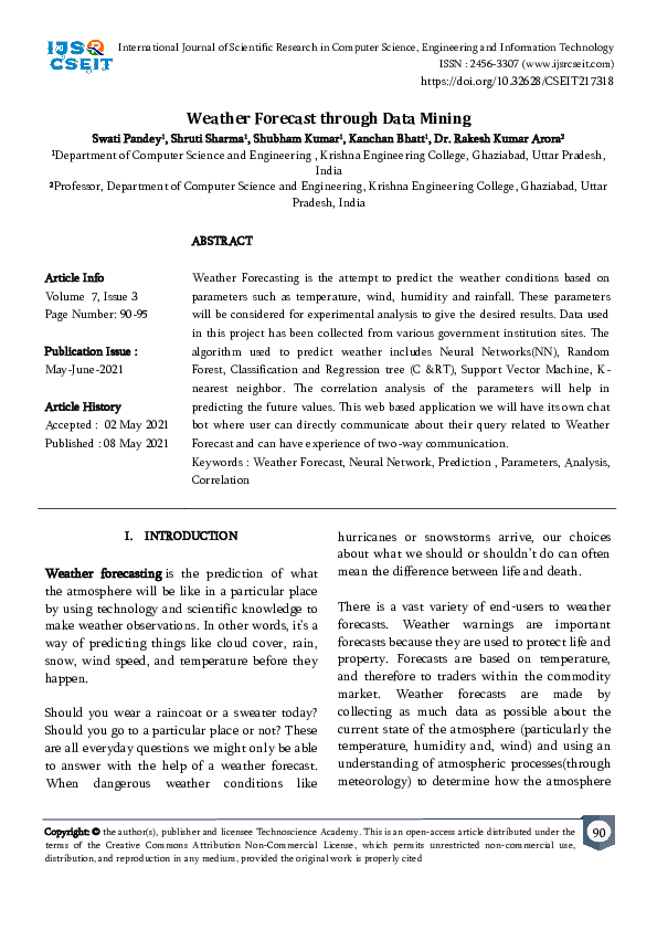(PDF) Weather Forecast through Data Mining