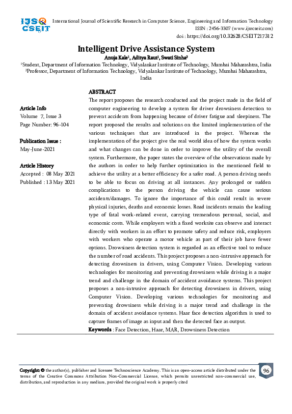 (PDF) Intelligent Drive Assistance System
