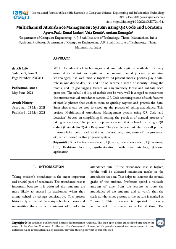(PDF) Multichannel Attendance Management System using QR Code and Location