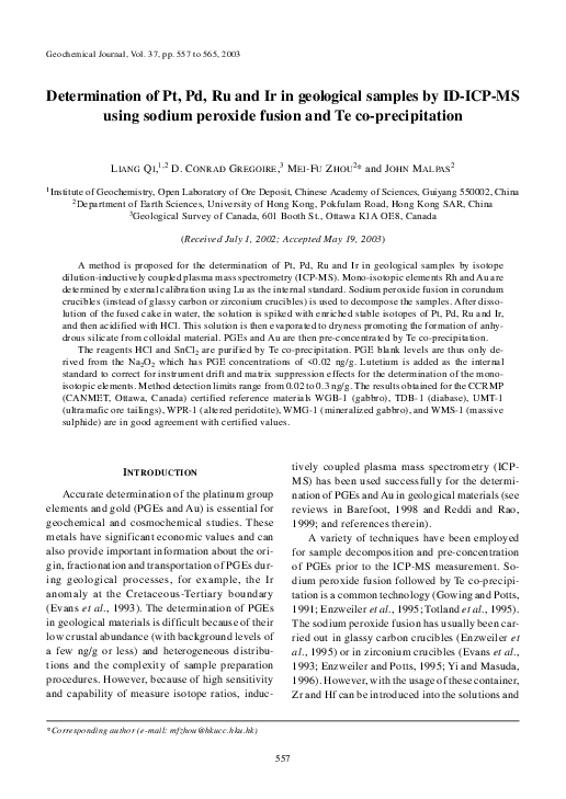 (PDF) Determination of Pt, Pd, Ru and Ir in geological samples by ID ...
